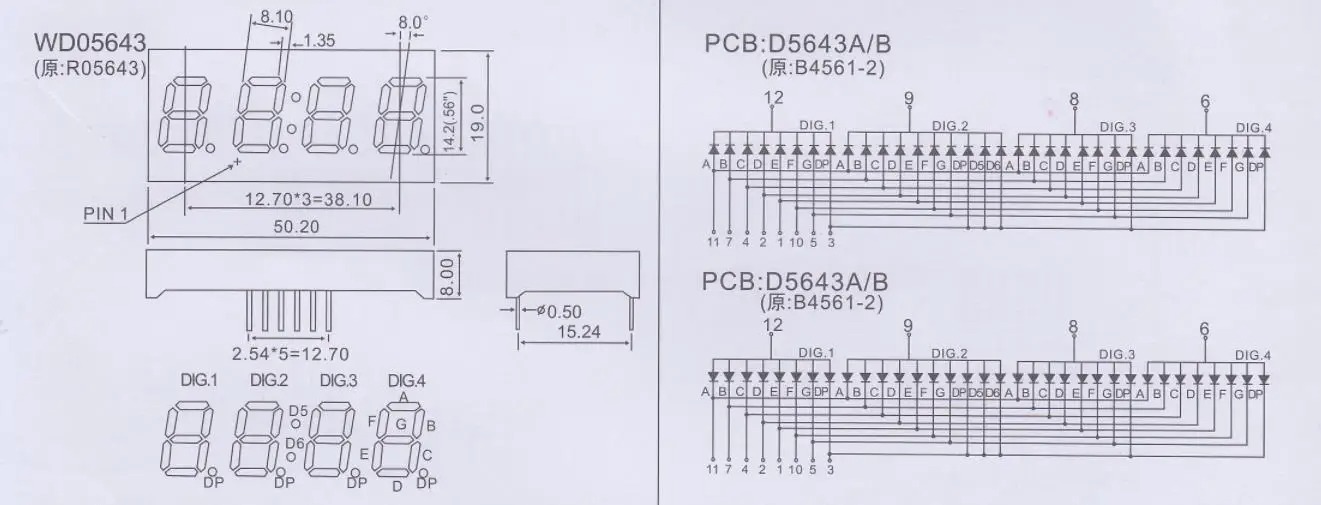 Four Digit Clock Time 7 Segment (0.56 Inch) Com.Cathode - RED - 5643AS